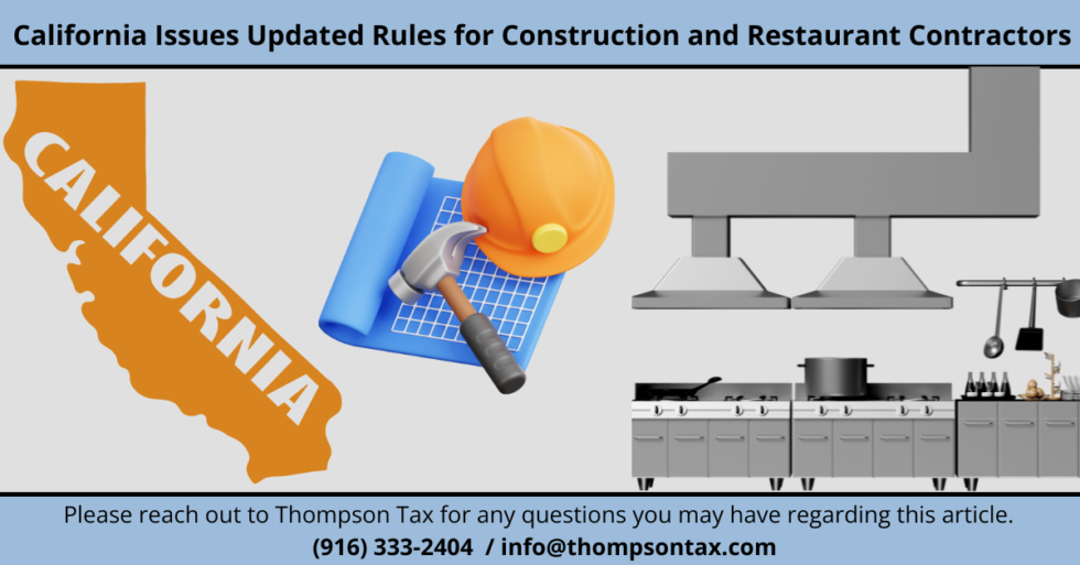 California Sales Tax Update: Construction & Restaurant Contractors